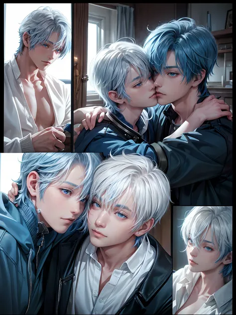 For two、Short-haired man、((Man with white hair and man with blue hair))、((Boys Love))、Man with ...