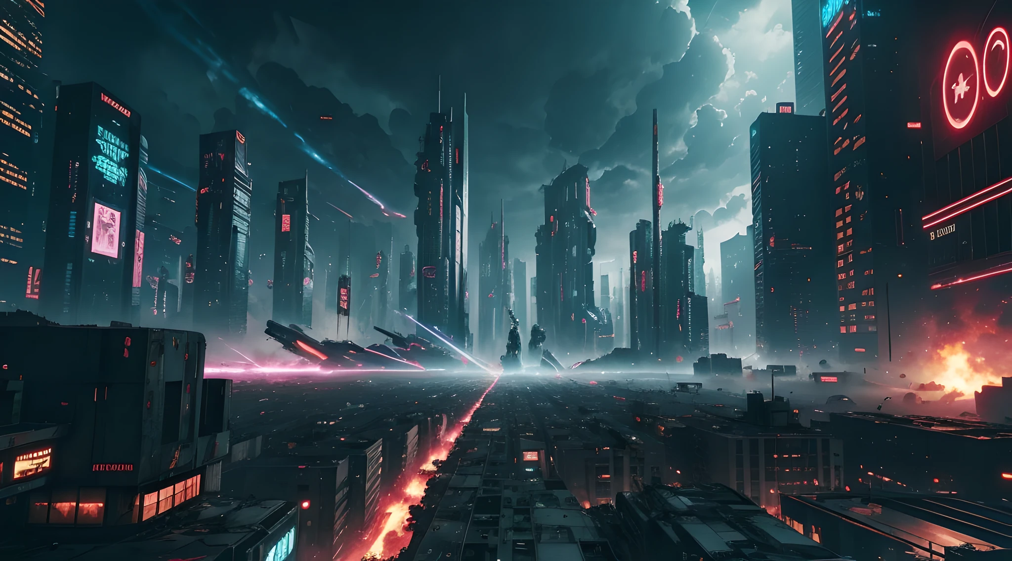 A dystopian and surreal postapocalipse destroy city with technological ...