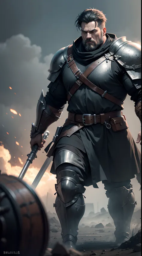 Realistic 8k image of a strong man, dressed in black cleric attire with ...