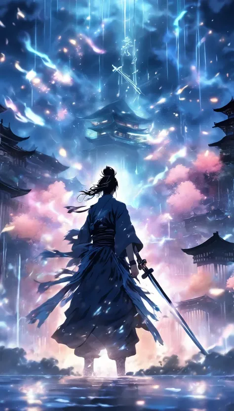 ((Masterpiece))，(Best quality))，Faraway view，There were twenty swords ...