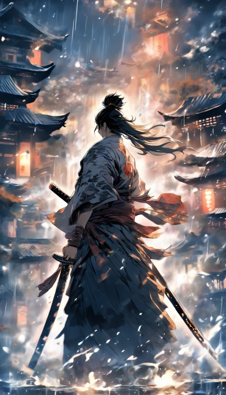 ((Masterpiece))，(Best quality))，Faraway view，There were twenty swords ...