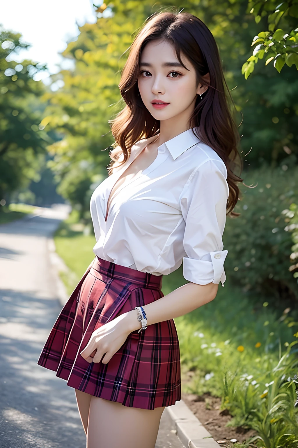 Arafed asian woman in a skirt posing for a picture - SeaArt AI