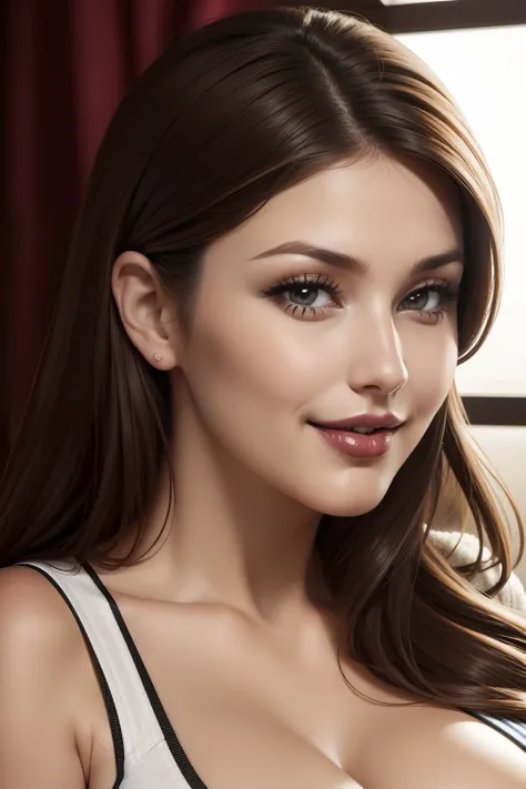 Lucy Pinder, Face Portrait, Red Lipstick, Smiling, Black Hair - SeaArt AI