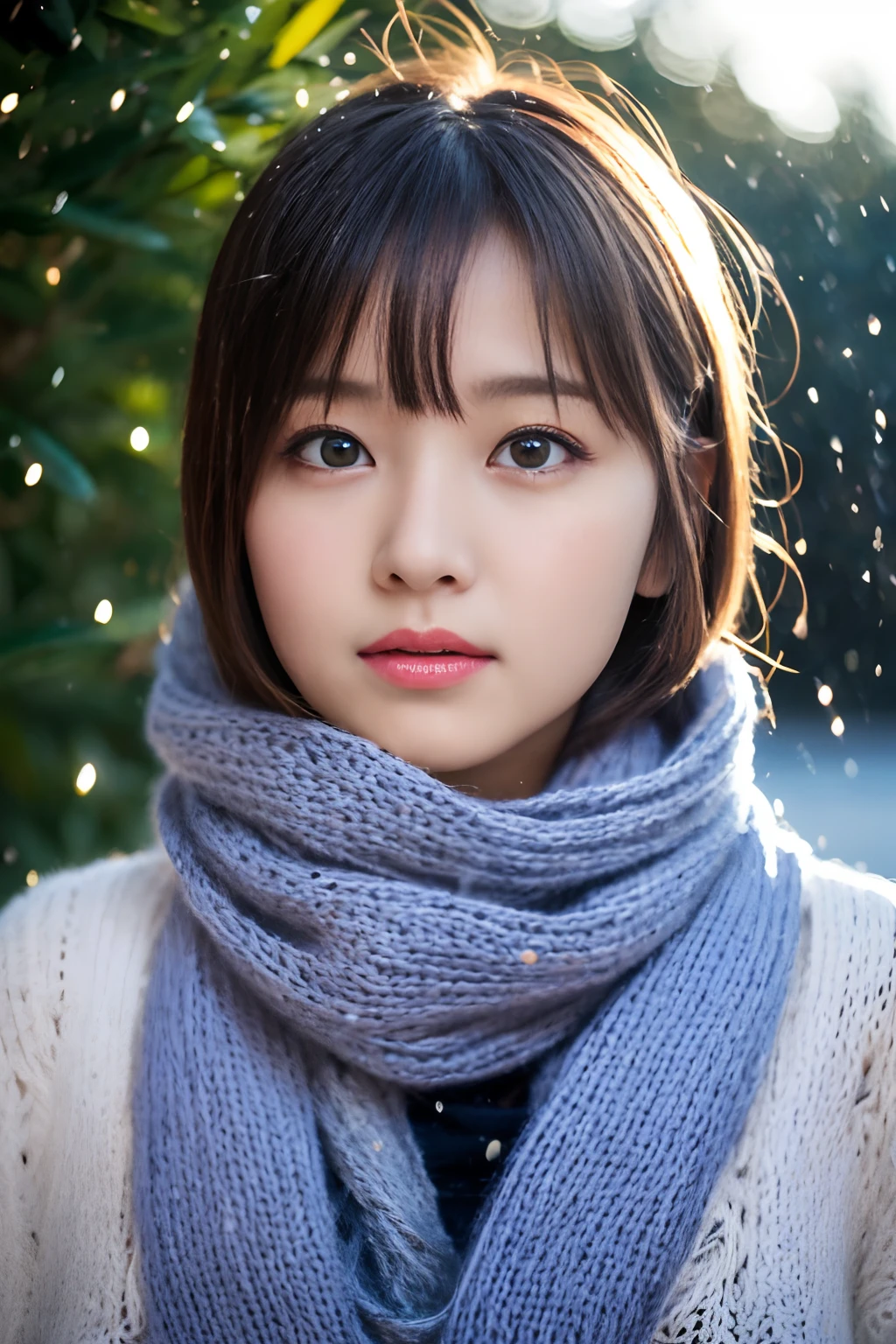 雪の中でスカーフとセーターを着たアラビアのアジア人女性 Seaart Ai