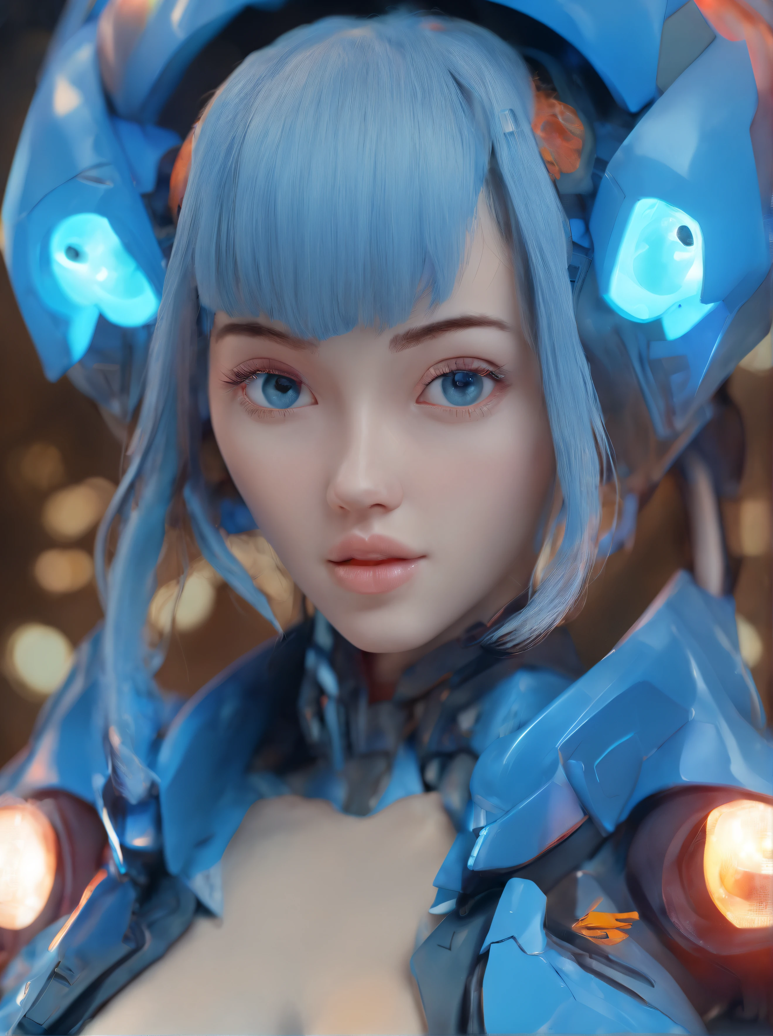 A Close Up Of A Woman With Blue Hair And A Helmet Seaart Ai
