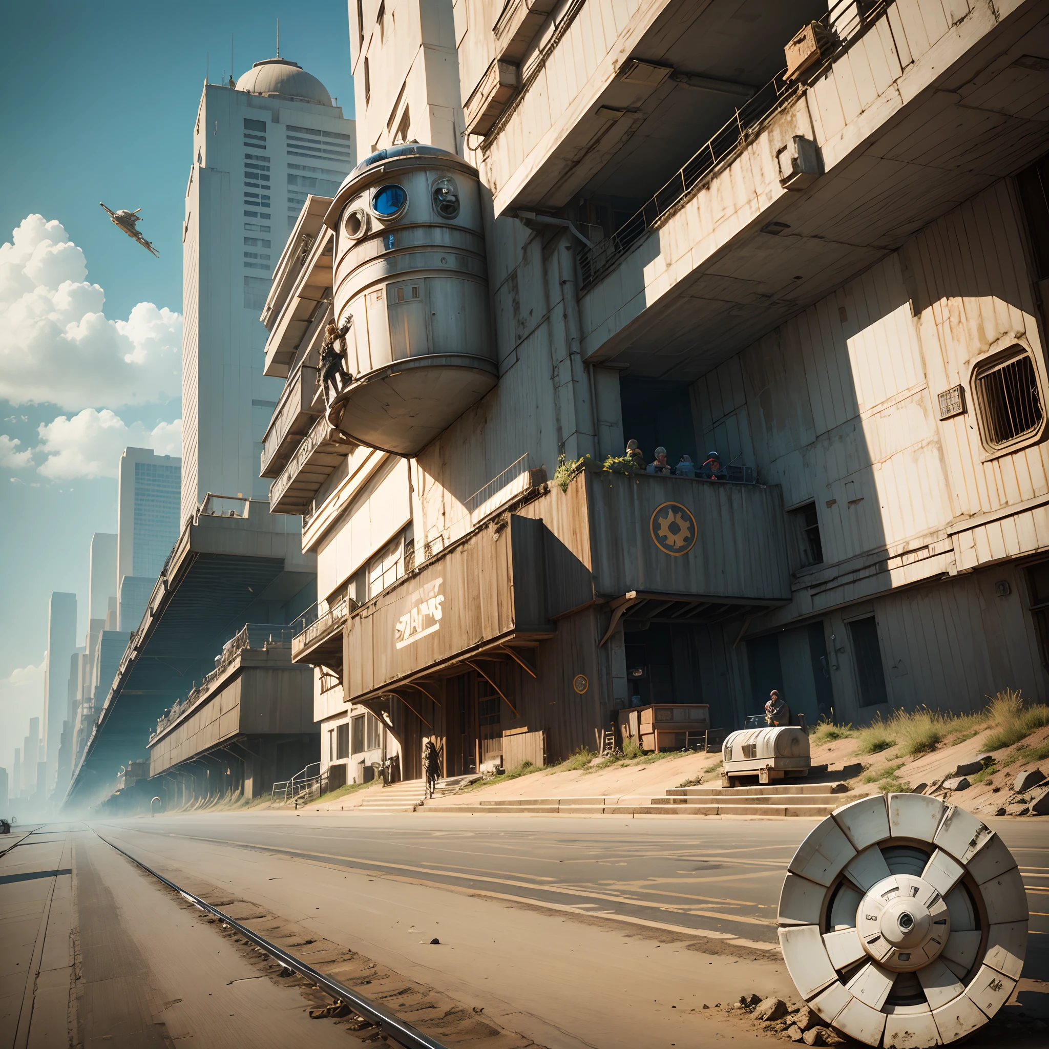 Arafed city with a large building and a large clock on the side of the road - SeaArt AI