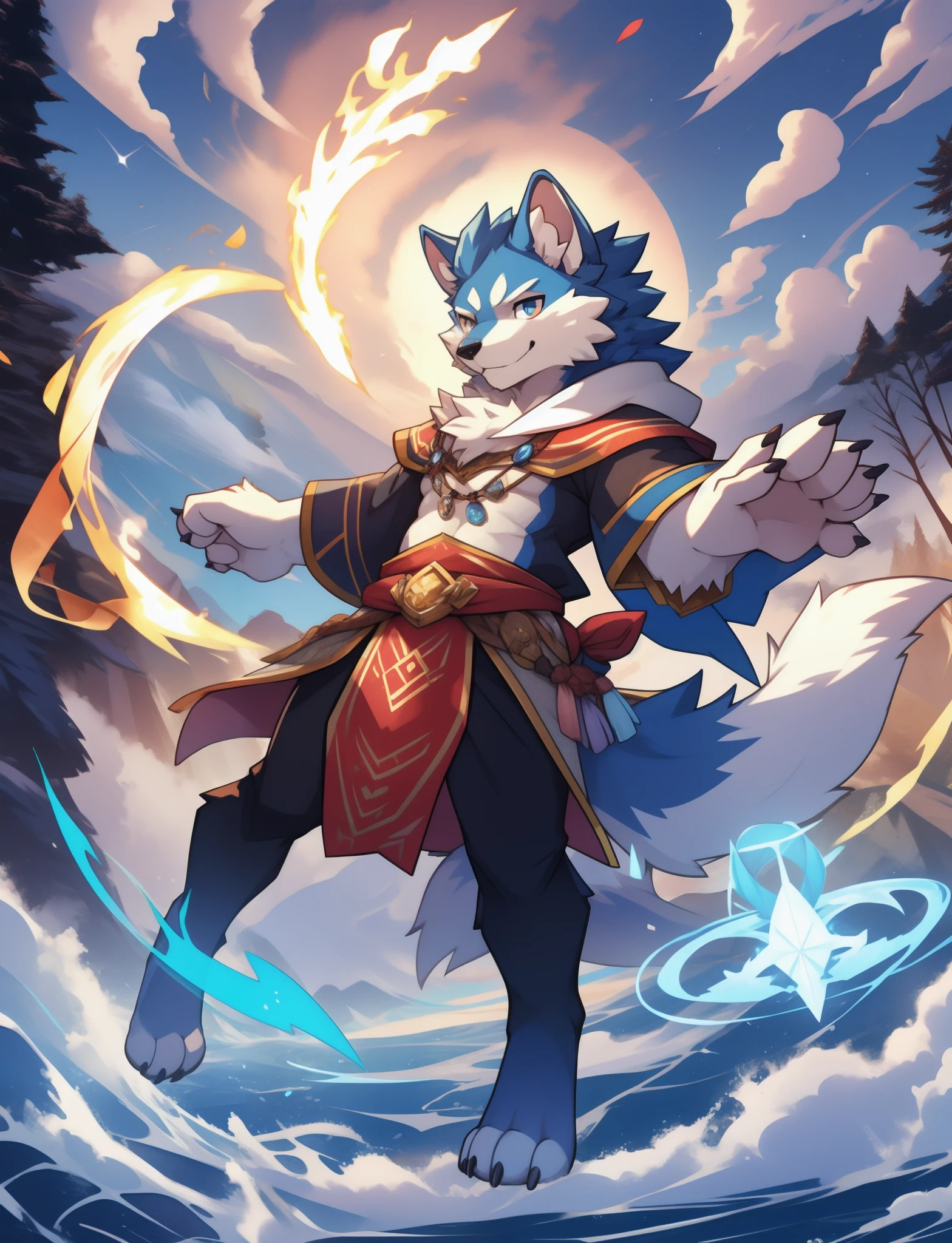 An anthropomorphic furry fursona with a blue-furred ferret, usando ...