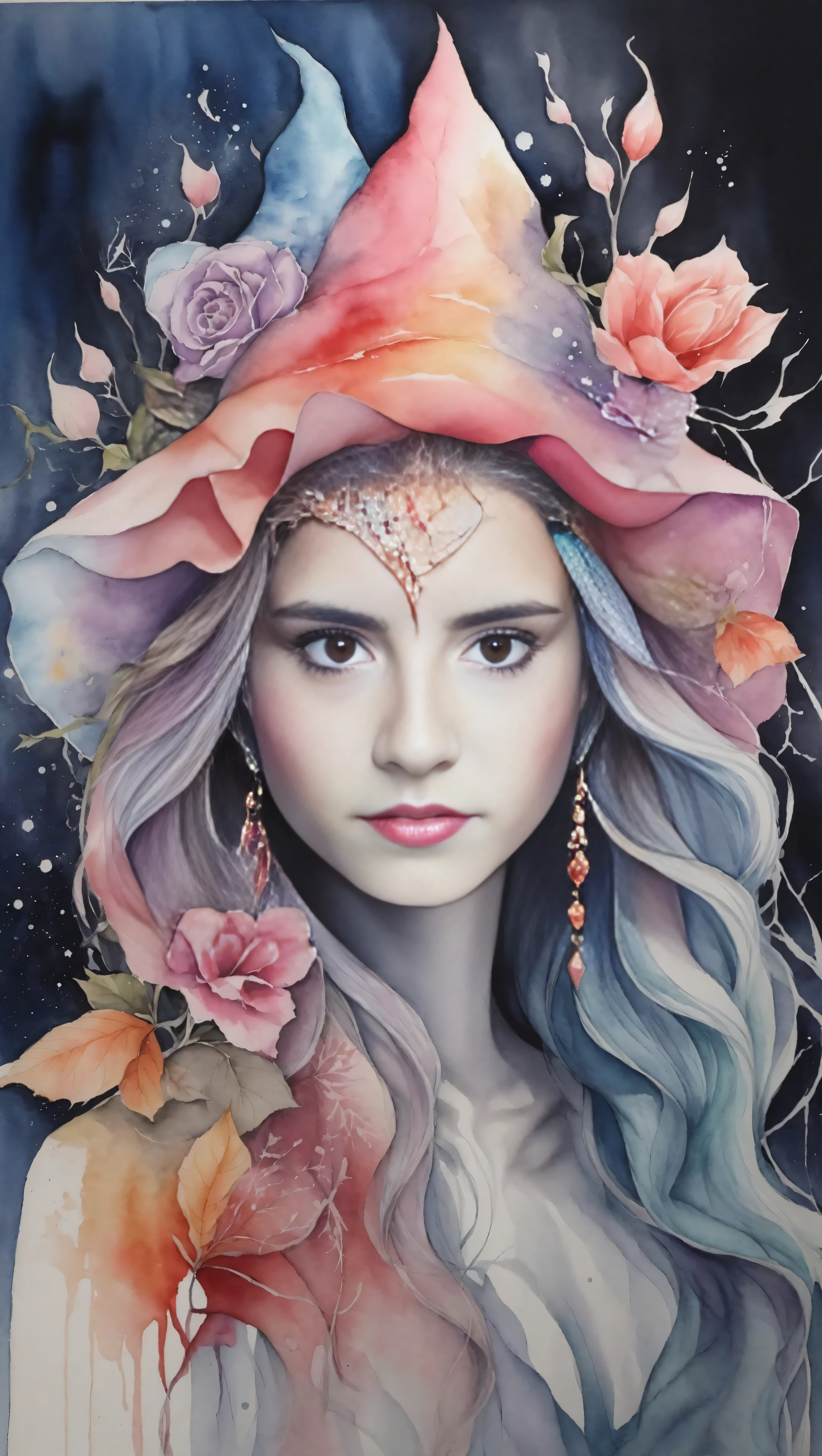 A painting of a woman with long hair wearing a hat - SeaArt AI