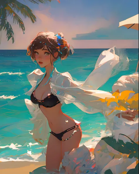 Girl with bikini in a beach - SeaArt AI
