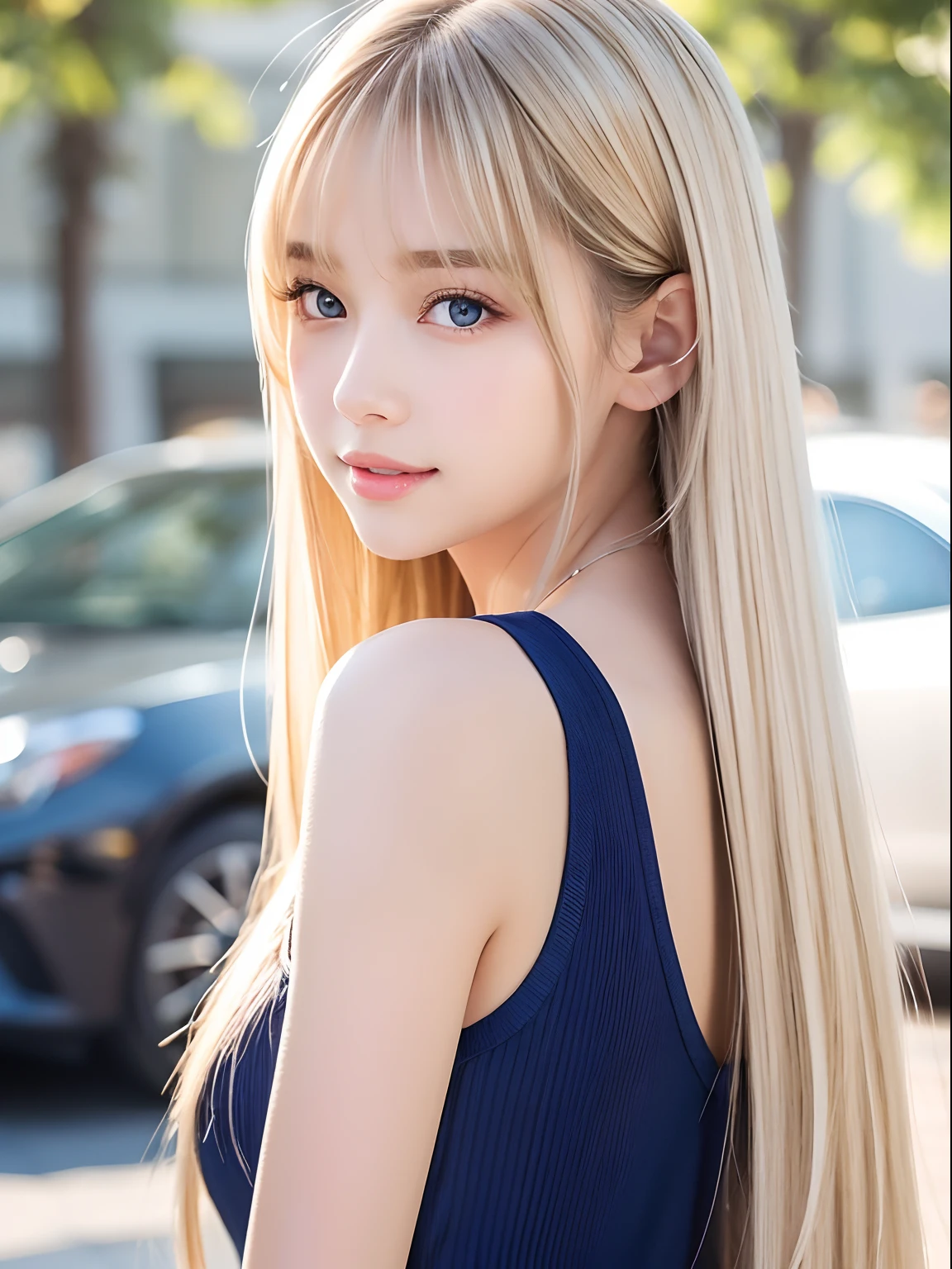 A Close Up Of A Woman With Long Blonde Hair And Blue Eyes Seaart Ai