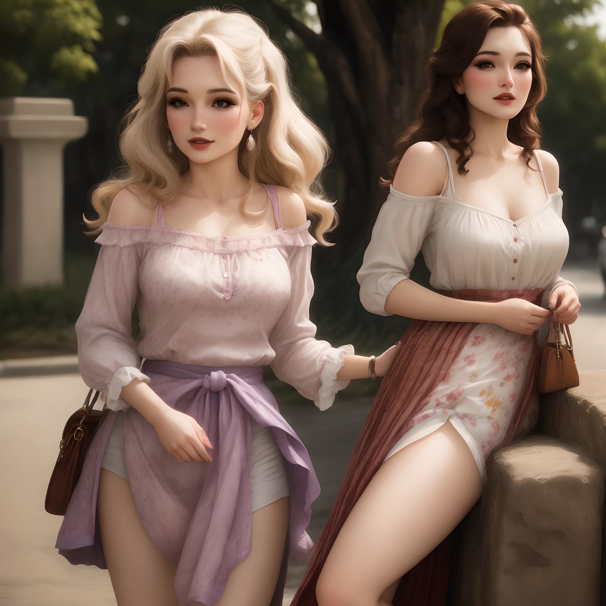 Two women in dresses are standing next to each other - SeaArt AI