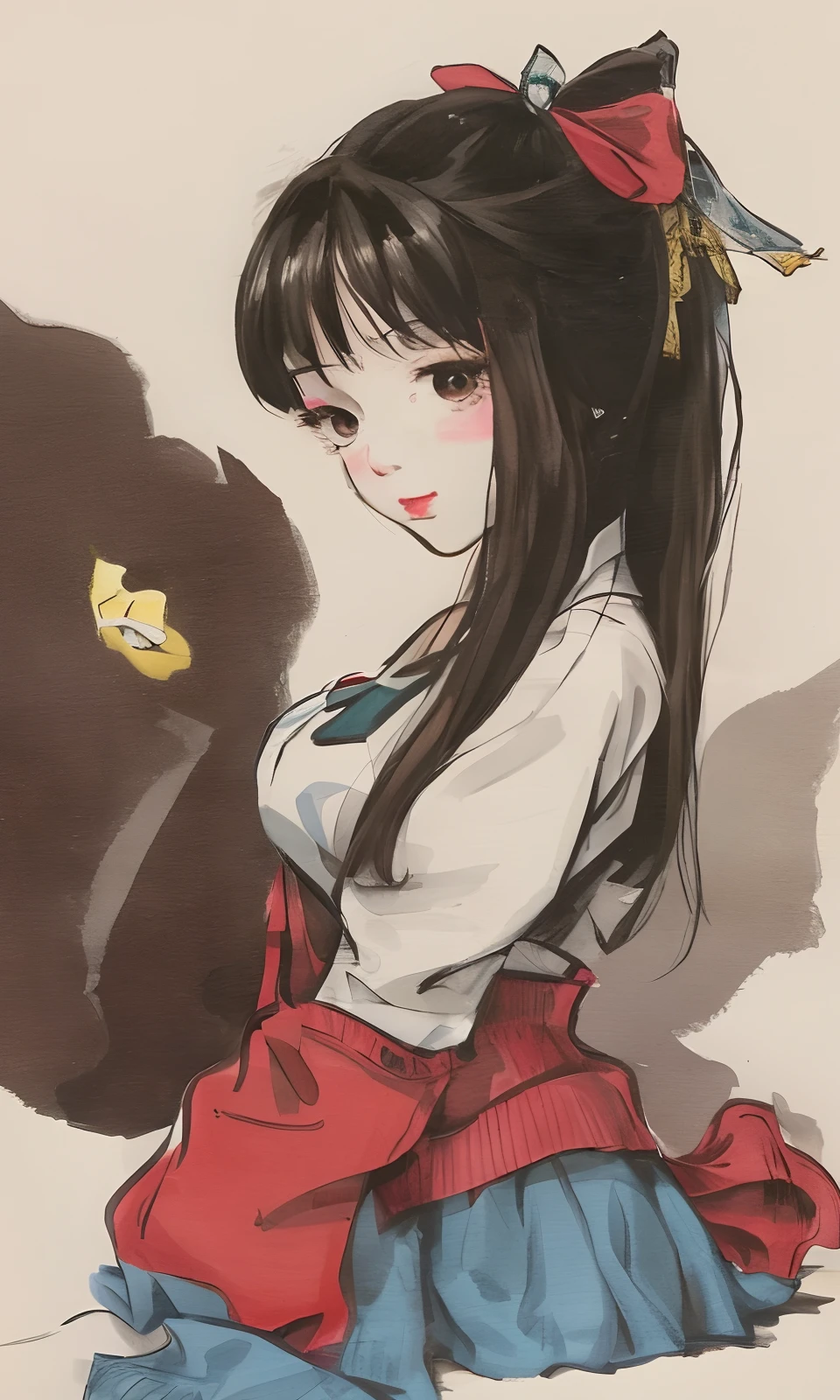 활을 들고 땅에 앉아 있는 소녀의 그림 Seaart Ai