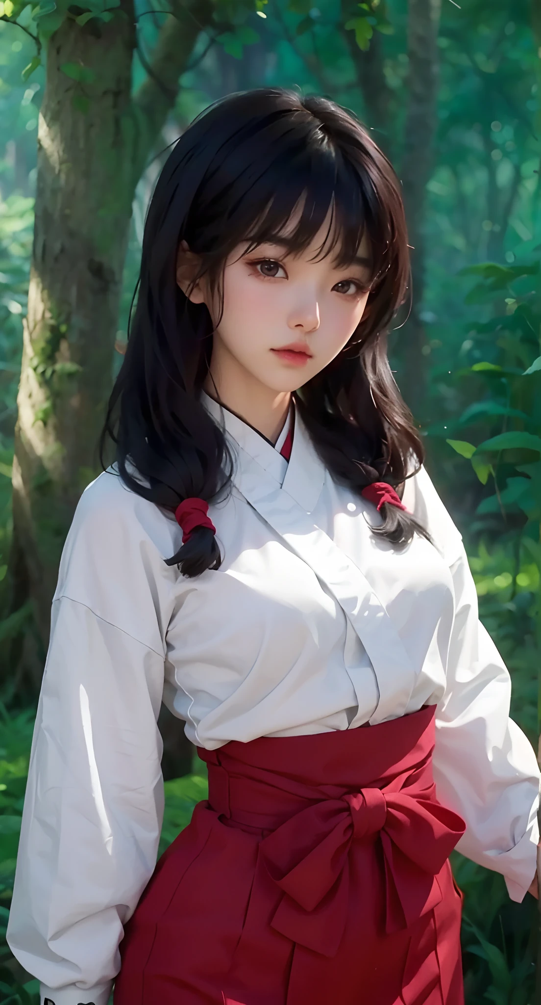Araffe asian woman in a white shirt and red skirt posing for a picture - SeaArt AI