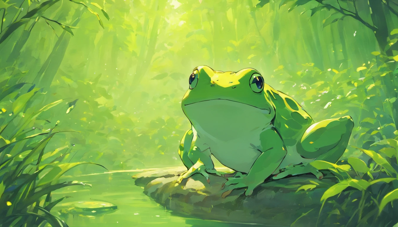 A close up of a frog sitting on a rock in a forest - SeaArt AI