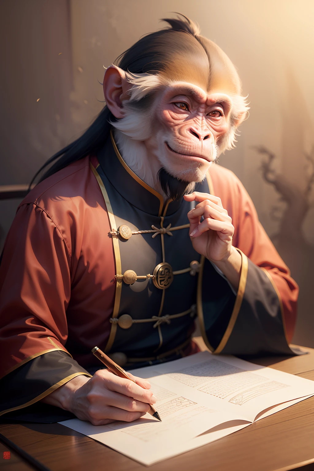 70-year-old monkey Taoist priest, highly respected, majestic, monocle ...