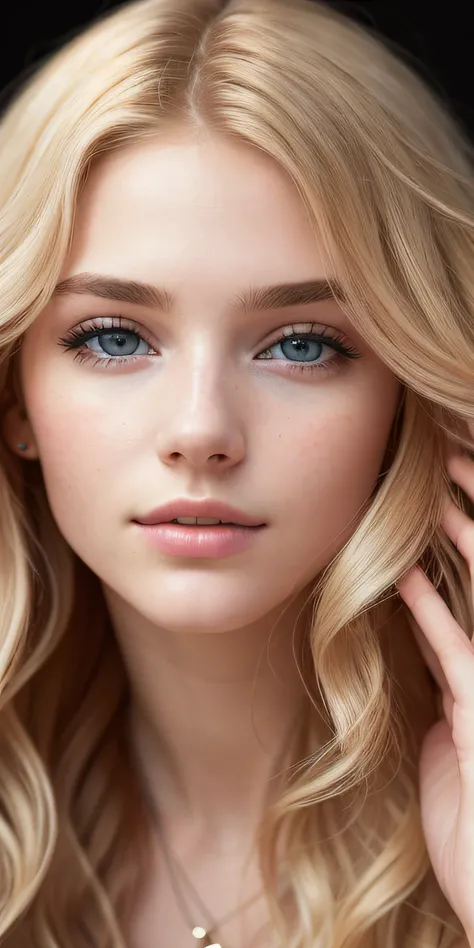 Photo of a 20-year-old European girl, raw, Beautiful woman, (Extra long wavy blonde hair ...