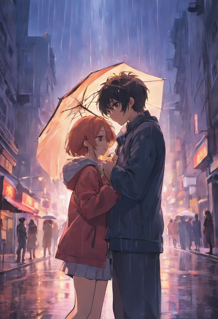 Boyfriend and girlfriend，under rain，hugs - SeaArt AI