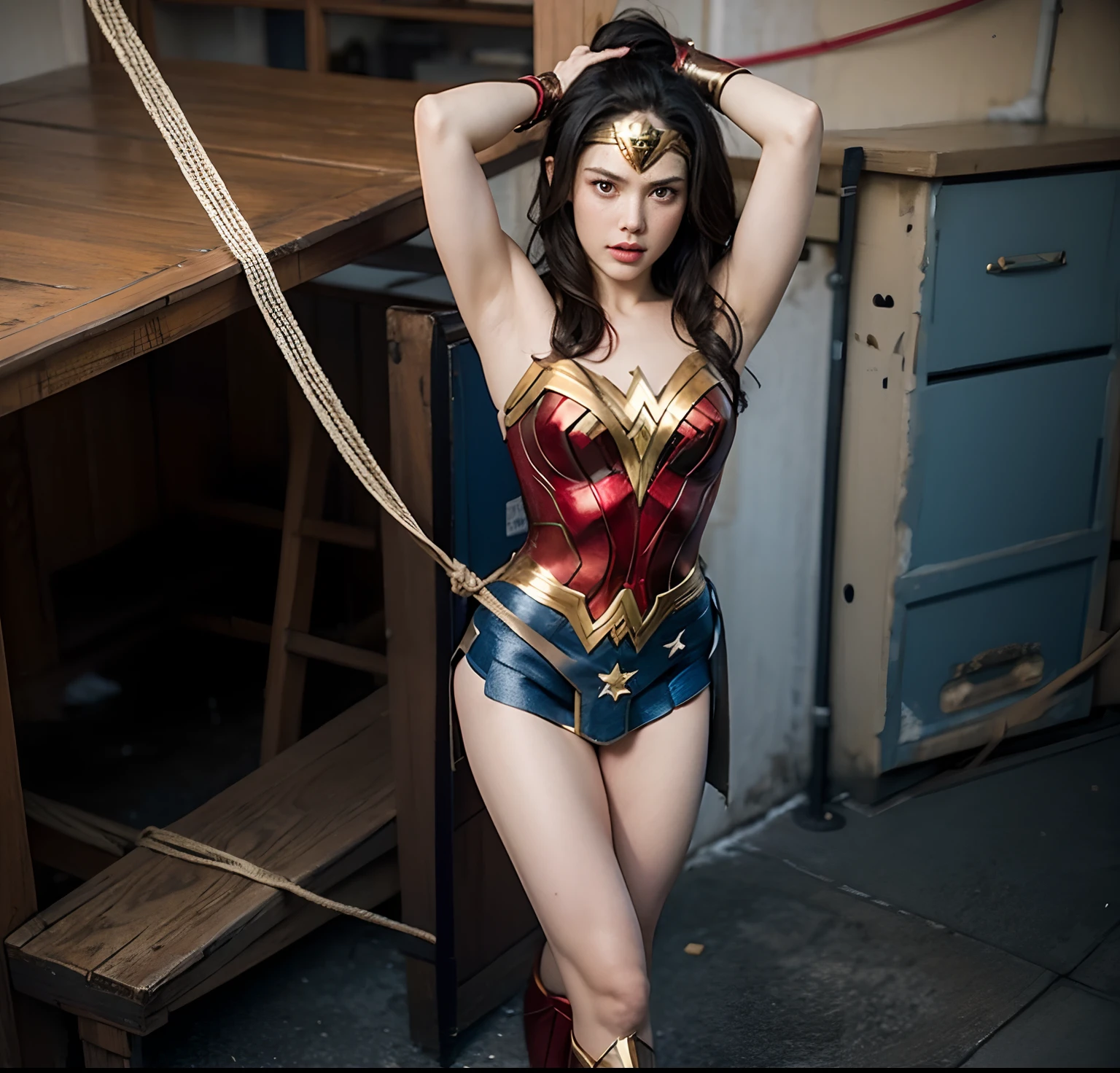 Arafed woman in a wonder costume posing with a rope - SeaArt AI