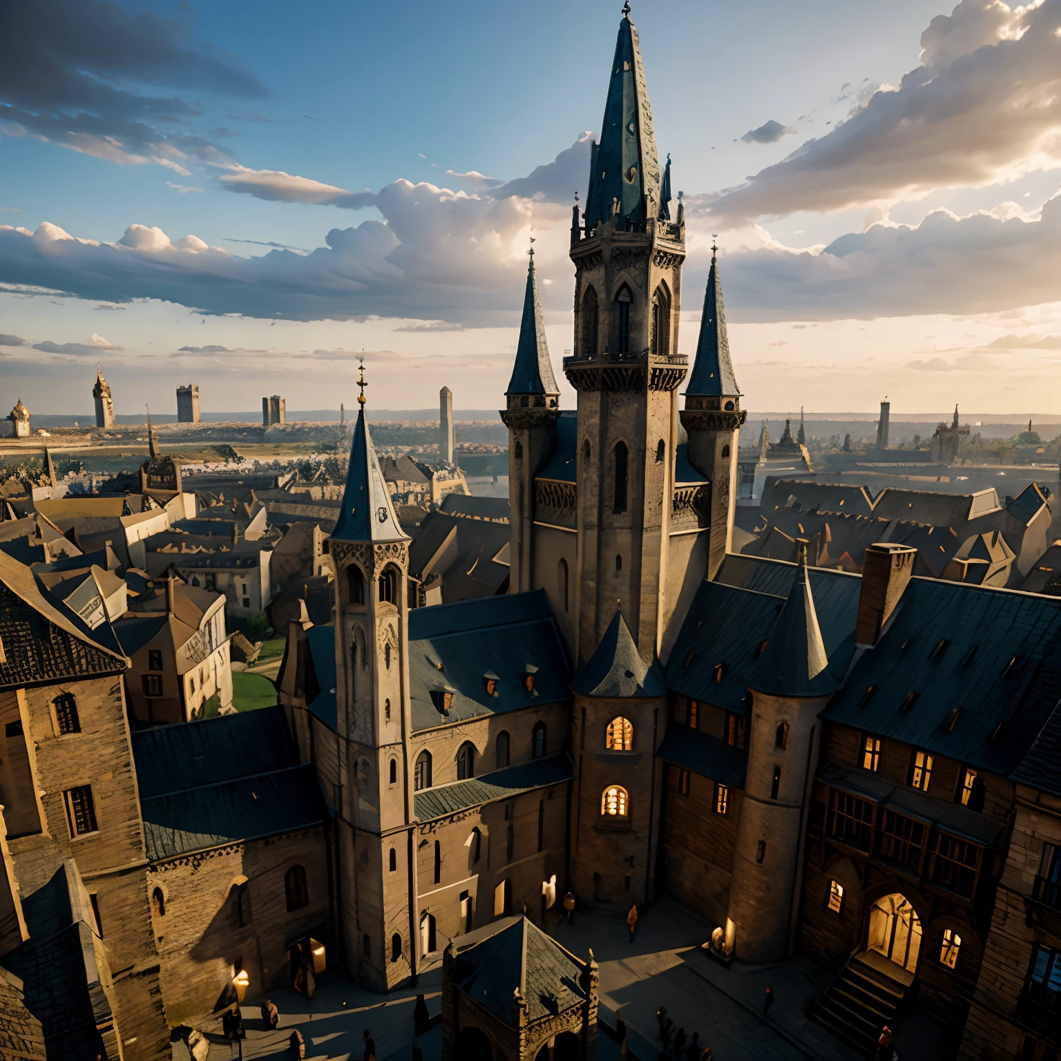 Arafed view of a castle with a clock tower and a clock tower - SeaArt AI