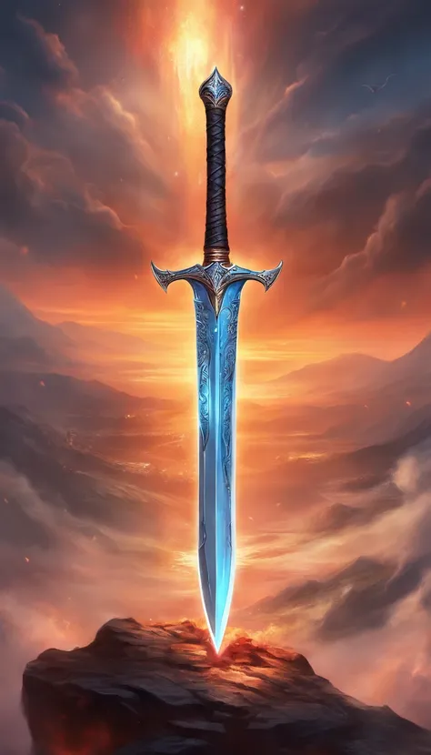 a big legendary sword with blue details - SeaArt AI