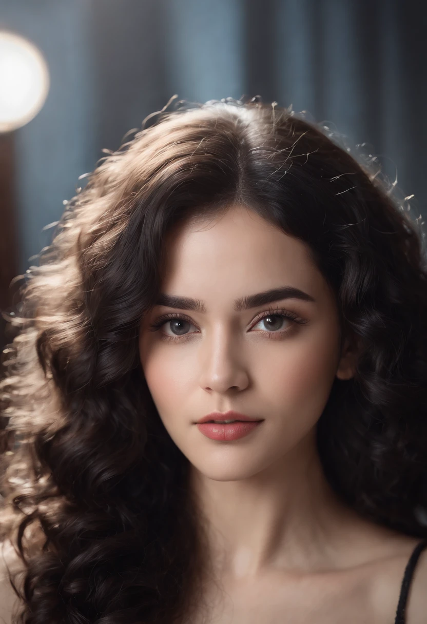 Un primer plano de una mujer con cabello largo y un vestido negro - SeaArt AI