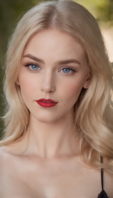 Shy Young Model With Blue Eyes Red Lips Blonde Hair Ample Cleavage
