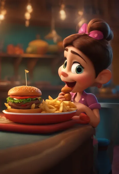 Make a Girl, She's hungry, como Disney Cartoon, She's eating hamburger ...