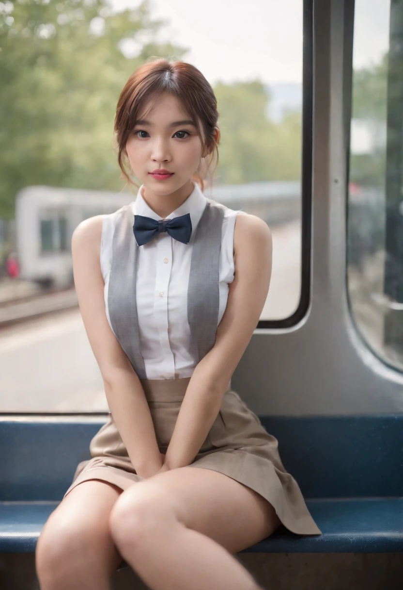 Araffe woman sitting on a train looking out the window - SeaArt AI