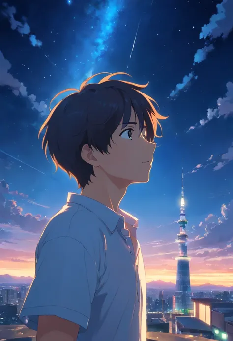 anime boy looking at the stars - SeaArt AI