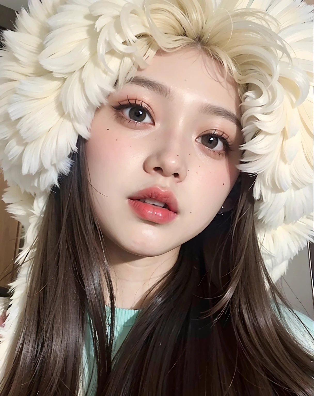 A close up of a woman wearing a white hat with flowers on it - SeaArt AI