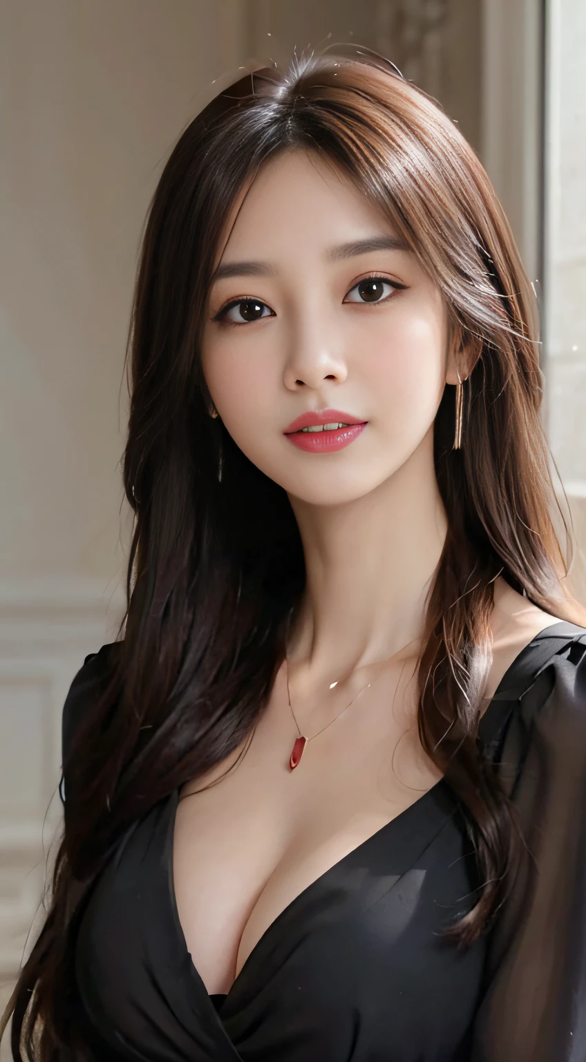 (((Brown long hair))), (Louvre Museum), Pose Seductive, (A hyper-realistic), (Illustration ...