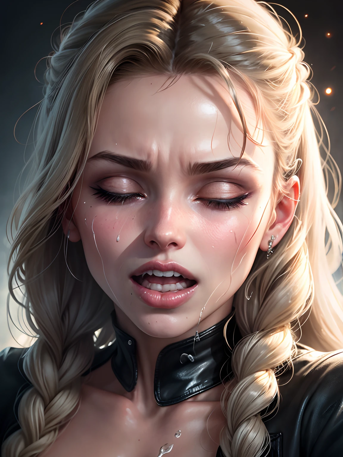 A woman with a very long blond hair and a black top - SeaArt AI