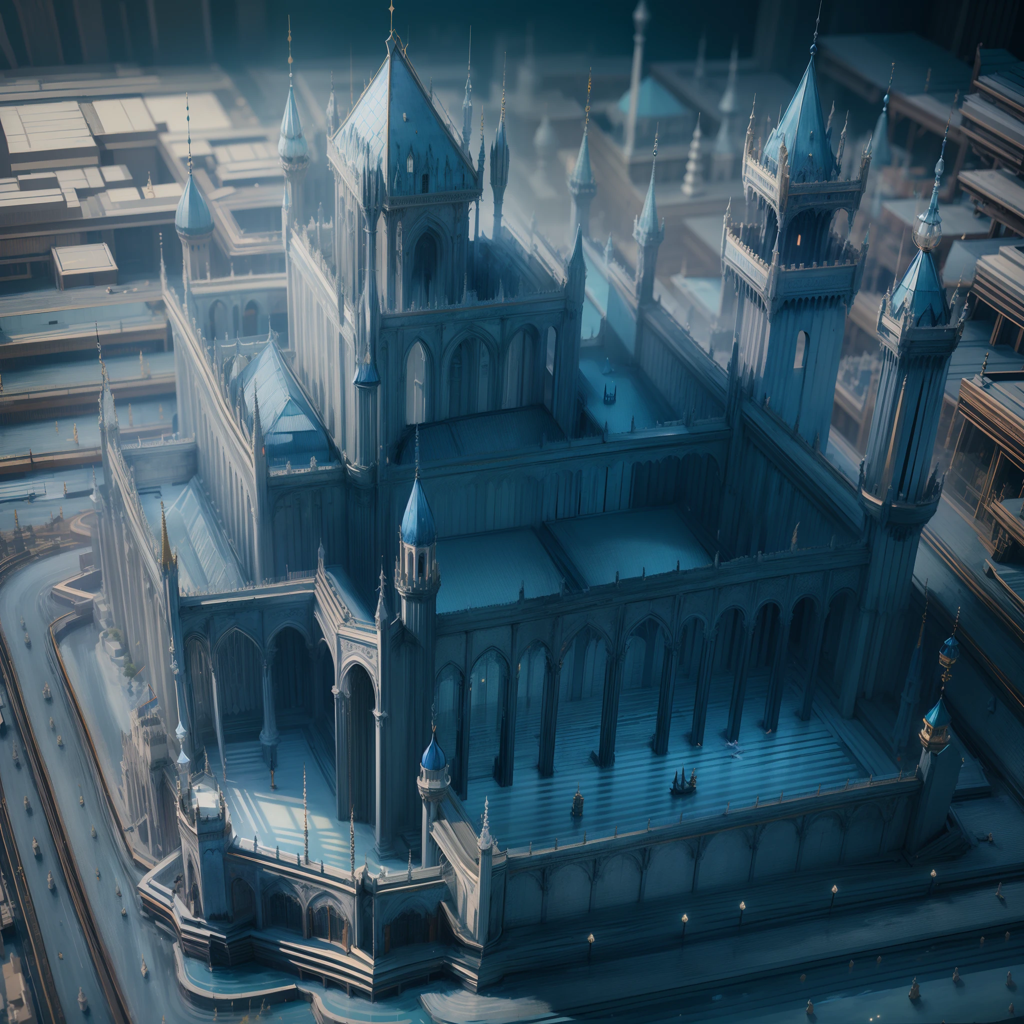 Arafed view of a castle with a clock tower and a train track - SeaArt AI