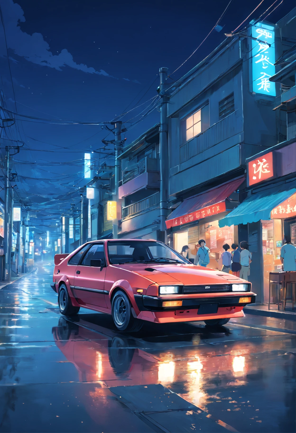 Um trueno ae86 no Monte Akina, in Japan, in the nighttime. - SeaArt AI