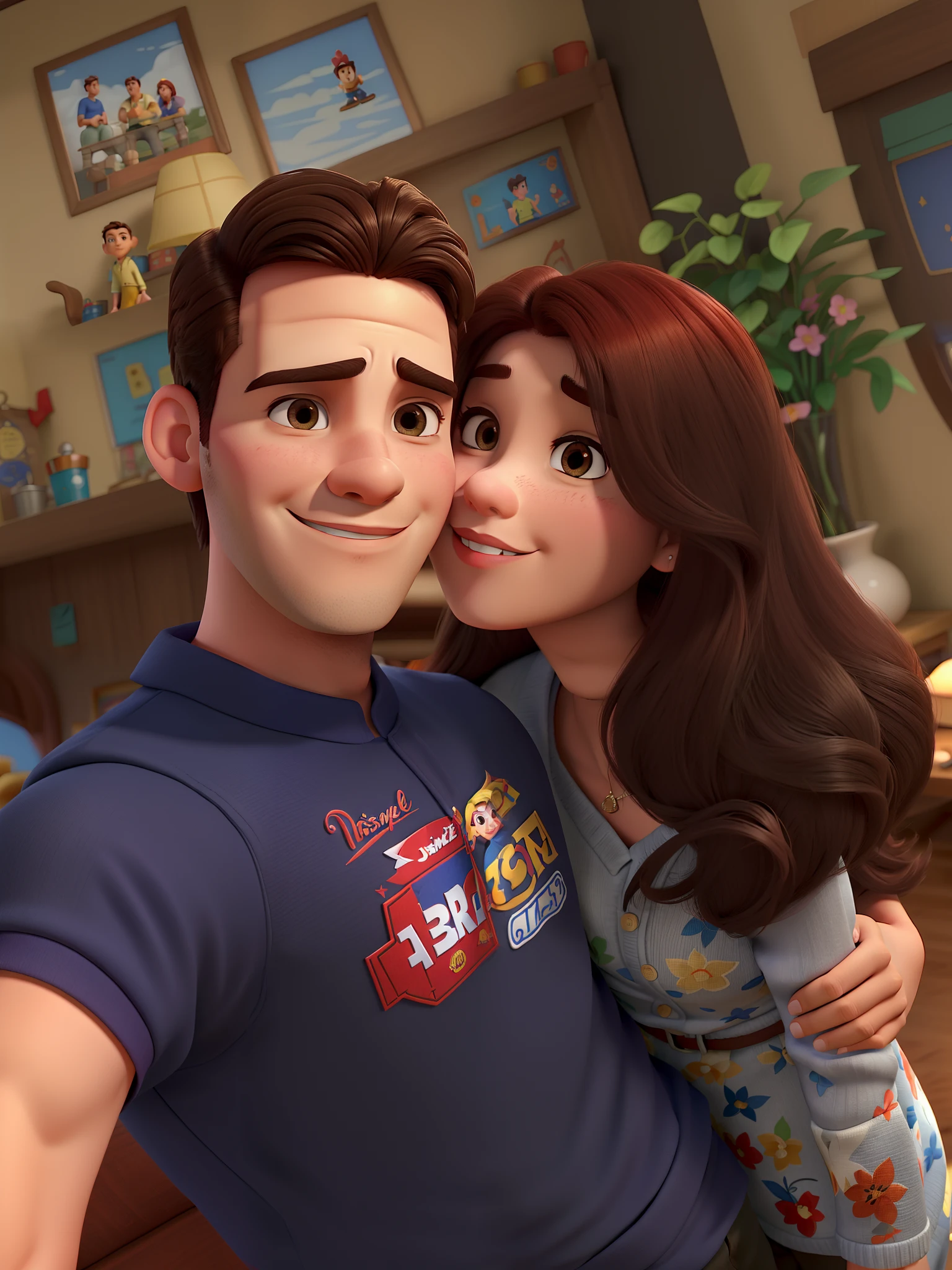 Un primer plano de un personaje de dibujos animados abrazando a una mujer - SeaArt AI