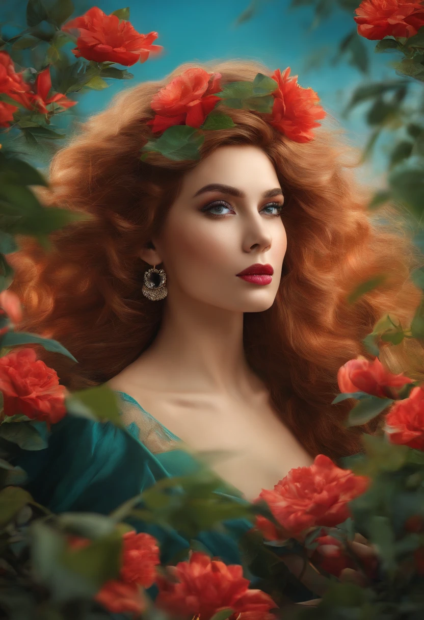 A woman with red hair and flowers in her hair - SeaArt AI