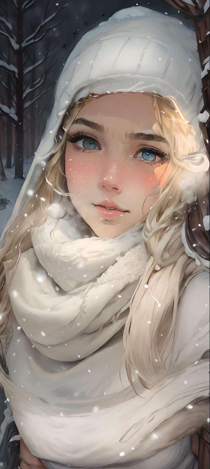 solo, snow, snowing, blonde hair, long hair - SeaArt AI