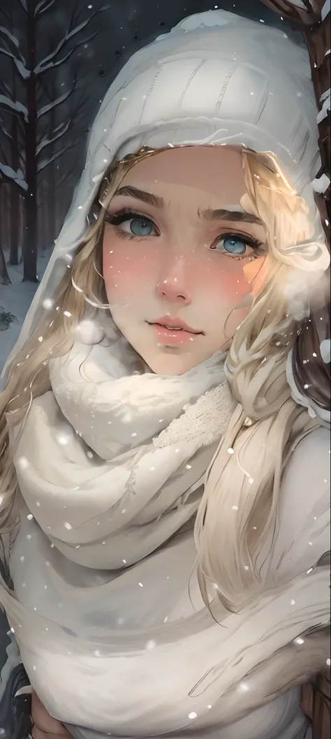 solo, snow, snowing, blonde hair, long hair - SeaArt AI