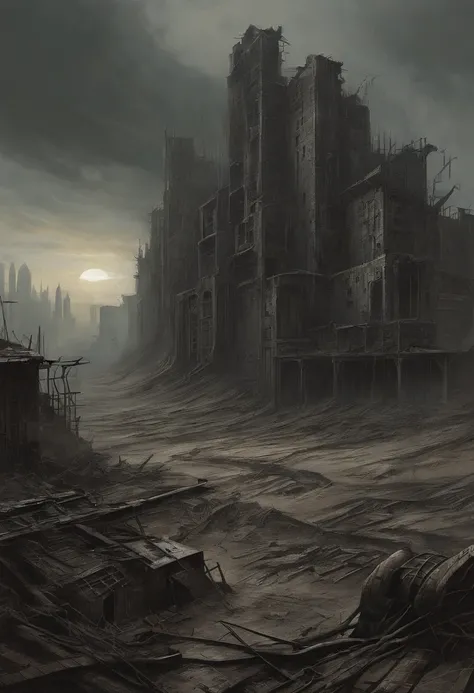 Create dystopian masterpieces，Depict the destroyed futuristic cityscape ...