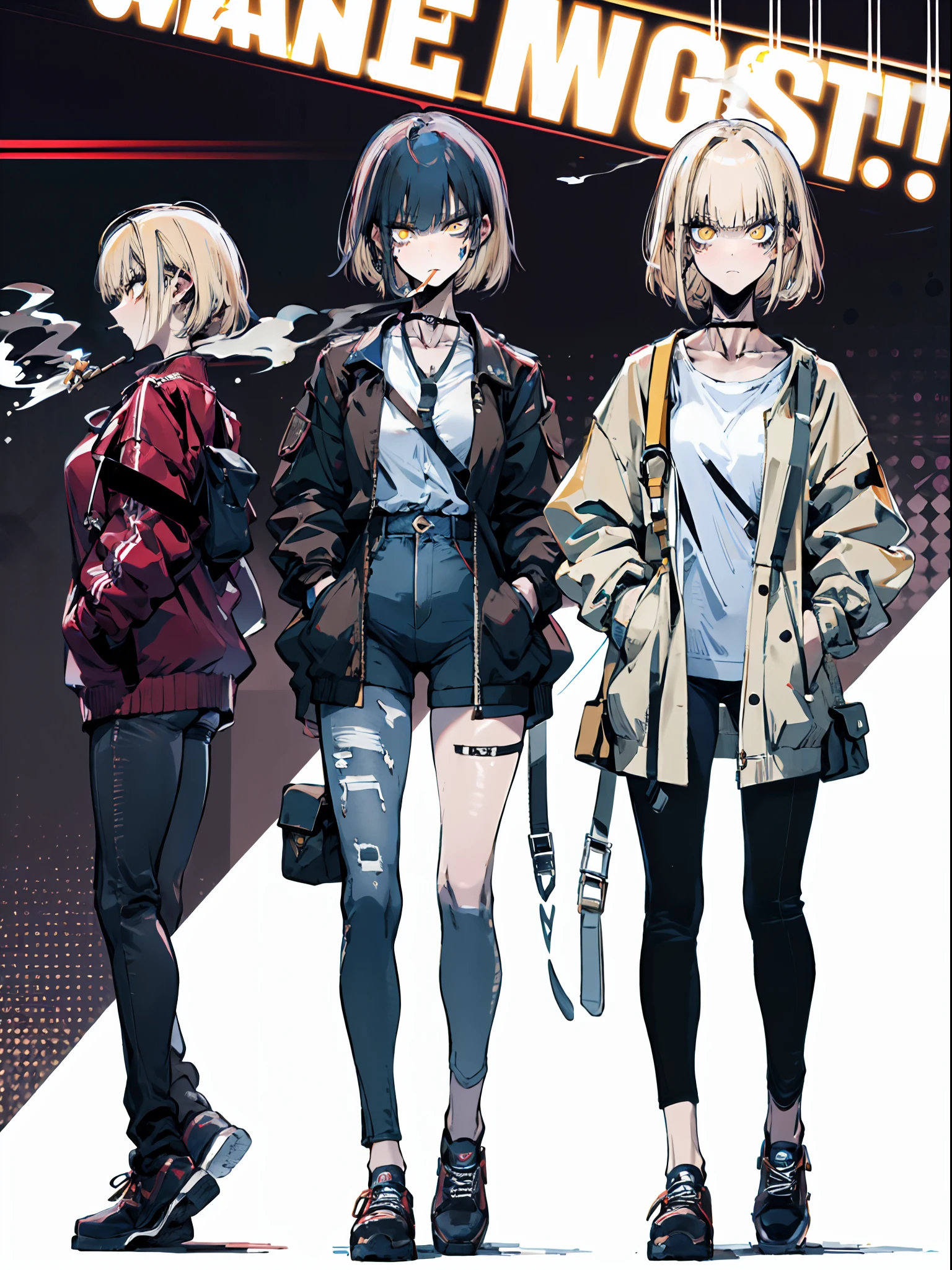 A close up of three anime characters standing next to each other ...