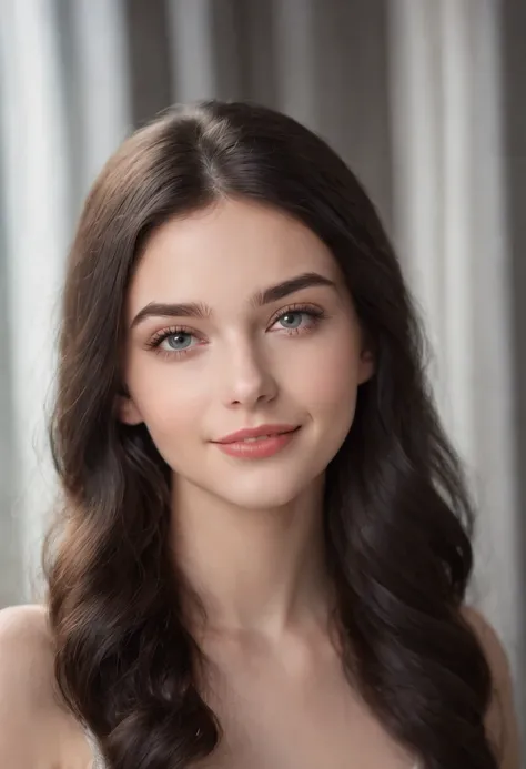 A pretty girl,18 years old,ojos verdes, posando, look at a camera and smile - SeaArt AI