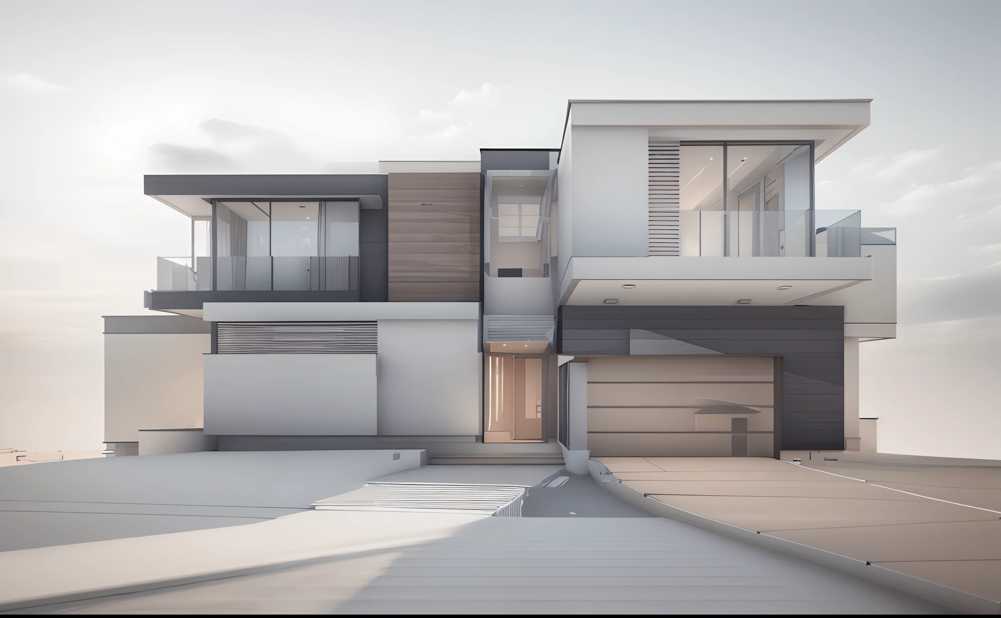 a drawing of a house with a lot of windows and a balcony, conceptual rendering, architectural ...