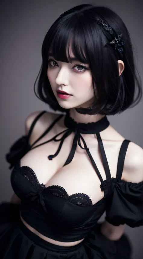 Gothic lolita、Ahegao、｟Skin revealing｠、Breast Pulling Pose、crisp image、absolutely outstanding ...