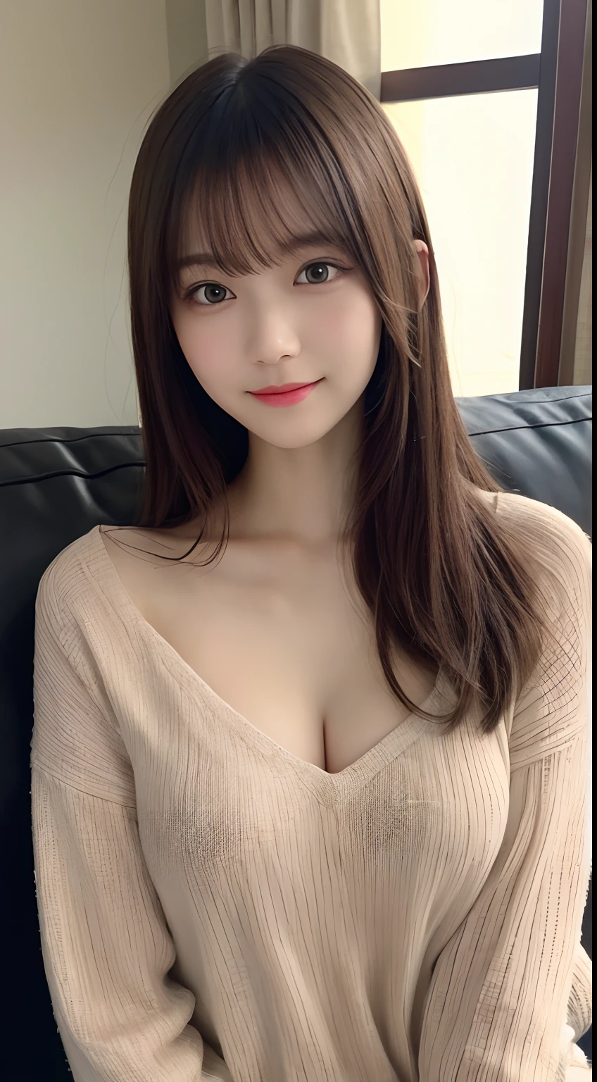 セーターを着てソファに座っている女性のクローズアップ Seaart Ai