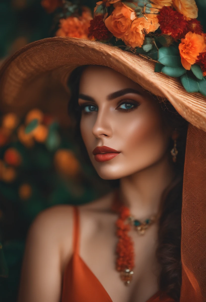 A woman wearing a large hat with flowers on it - SeaArt AI