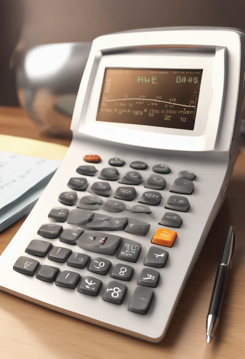 A close up of a calculator sitting on a desk next to a pen - SeaArt AI