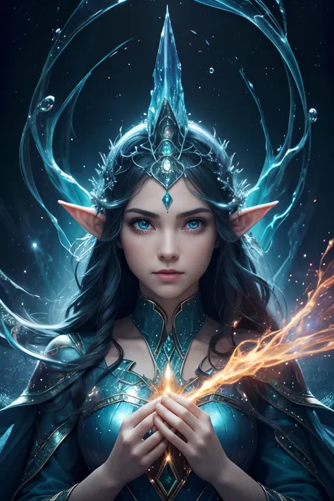 The Wizard of Water, Huge expressive eyes, surrealism,consists of fractals, Magic Elf - SeaArt AI