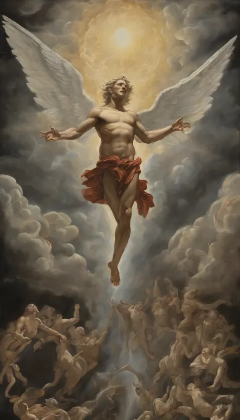 William Blake style oil painting of Lucifer falling from the sky ...