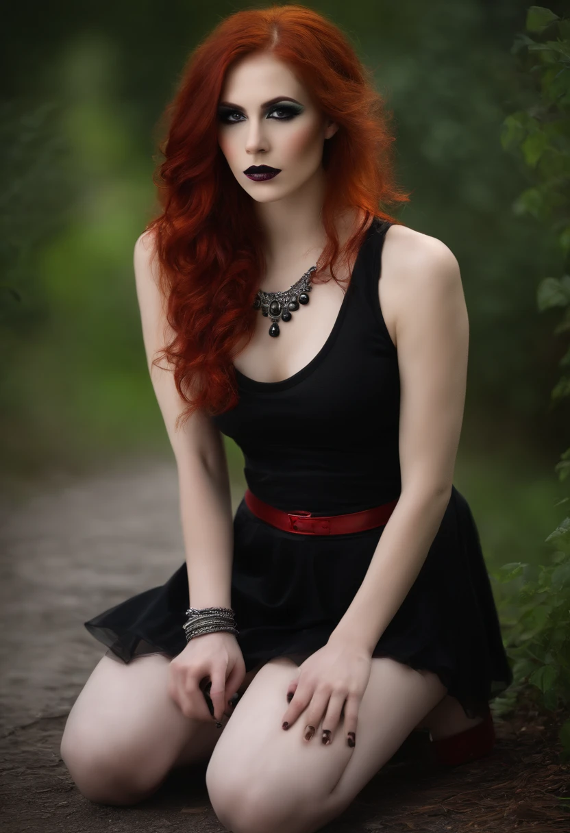 Sexually Suggestive Vamp Redhead Girl With Black Make Up Wearing A
