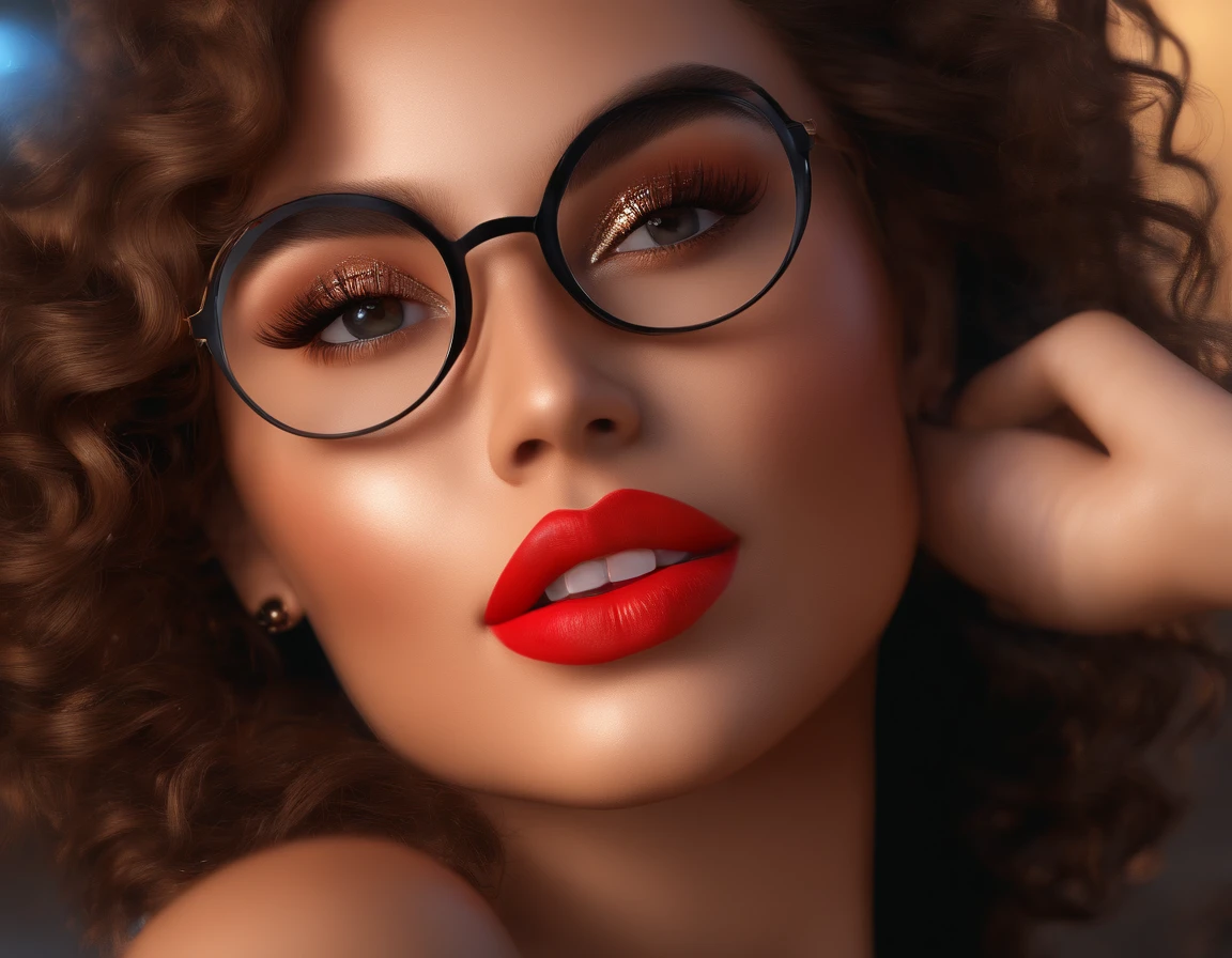 A close up of a woman with glasses and red lipstick - SeaArt AI